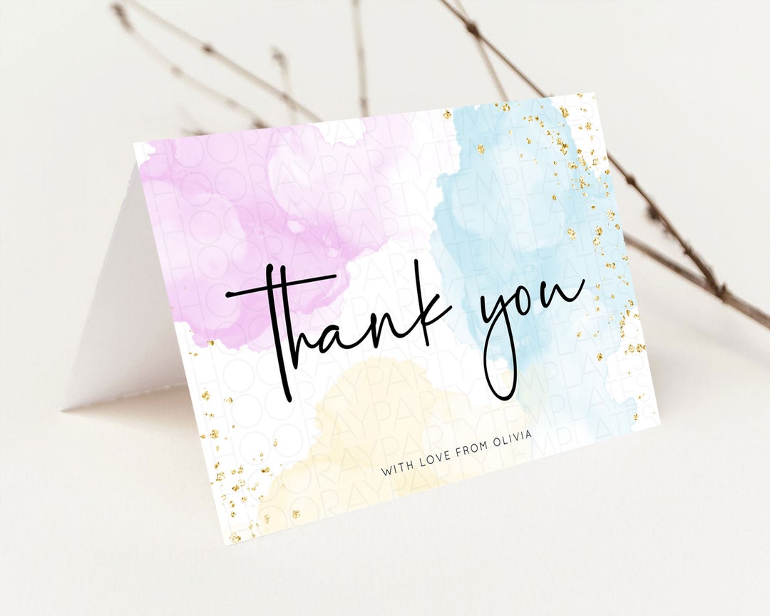 Pastel Thank You Card Pastel Watercolor Thank You Card Splash - Etsy