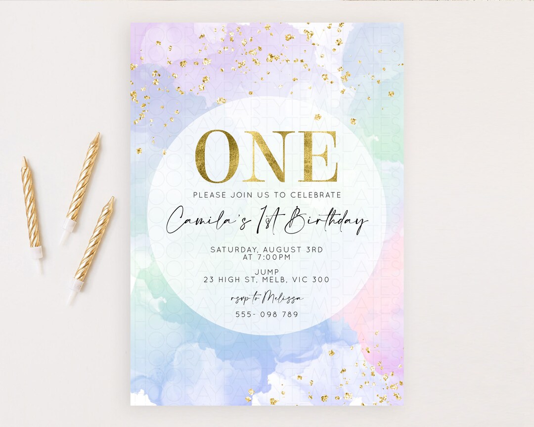Pastel Birthday Invitation Pastel Watercolor Invite Colorful - Etsy