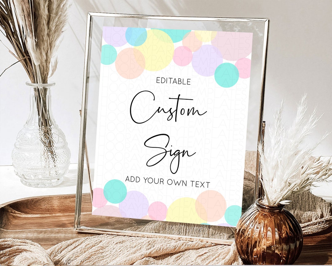 Pastel Table Sign Pastel Confetti Party Table Sign Pastel Colors ...
