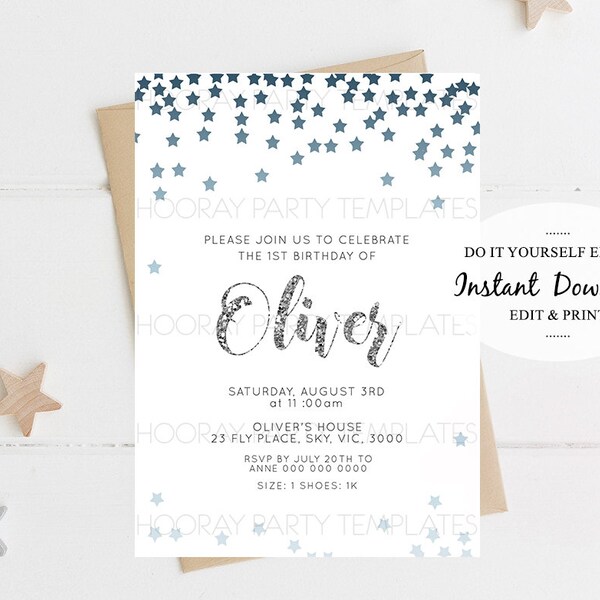 Twinkle Star Birthday Invitation Cards - Etsy