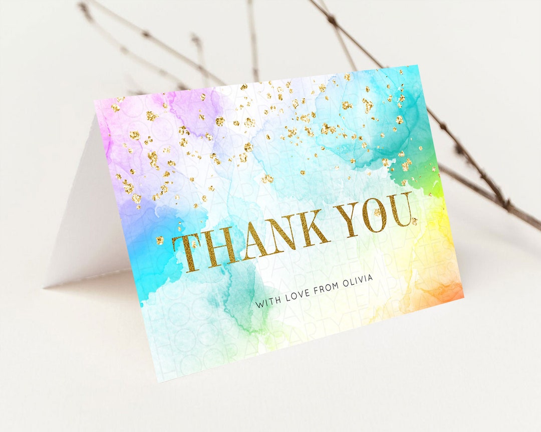 Pastel Thank You Card Pastel Watercolor Thank You Card Splash - Etsy