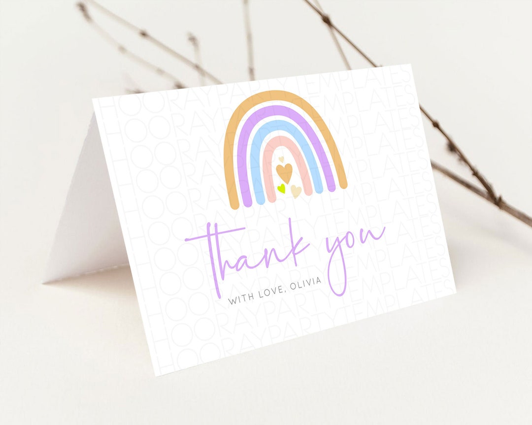 Pastel Rainbow Thank You Card Boho Rainbow Thank You Boho Rainbow Party ...