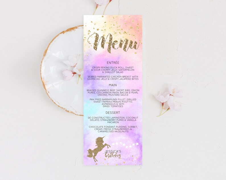 Unicorn Menu Magical Unicorn Party Menu Pastel Rainbow Party - Etsy