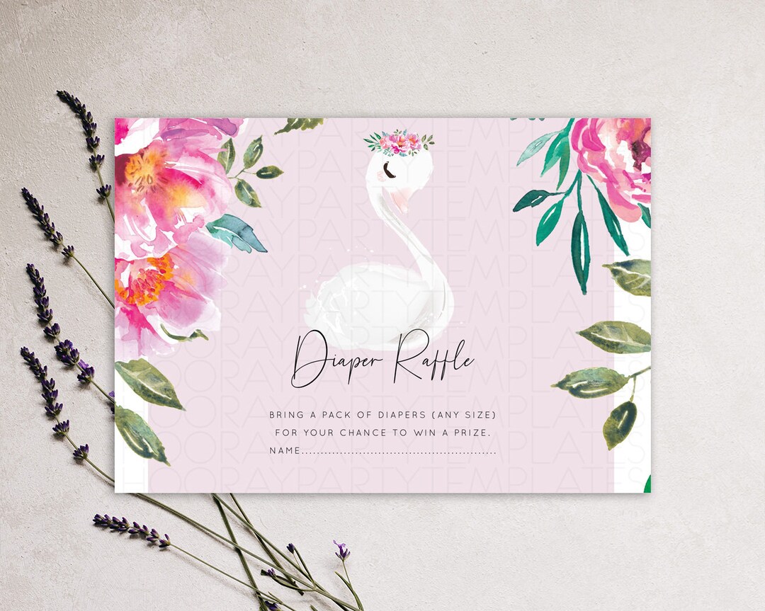 Swan Diaper Raffle Swan Diaper Raffle Insert Card Watercolor - Etsy