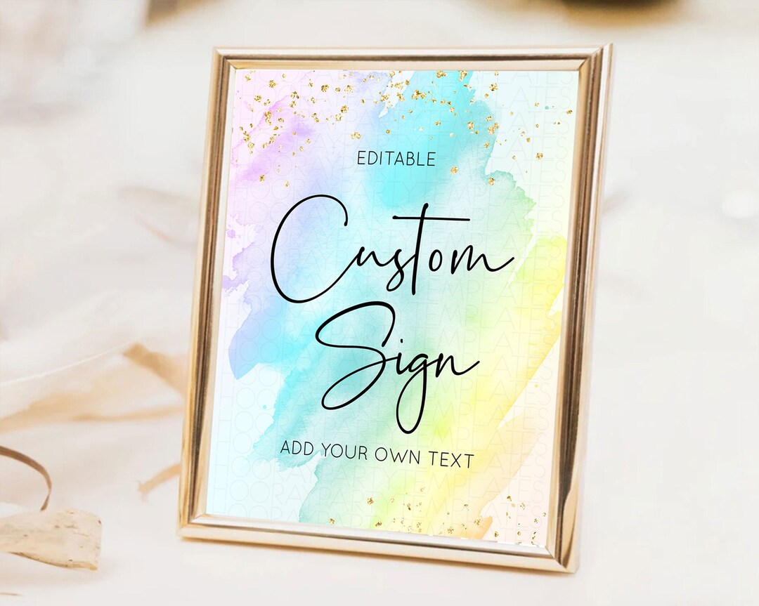 Pastel Table Sign Pastel Watercolor Party Table Sign Splash Rainbow ...