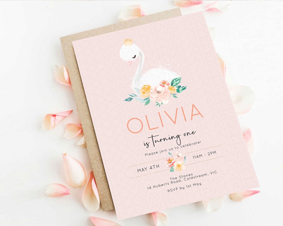 Swan Birthday Invitation Swan Invitation Swan Princess Party - Etsy