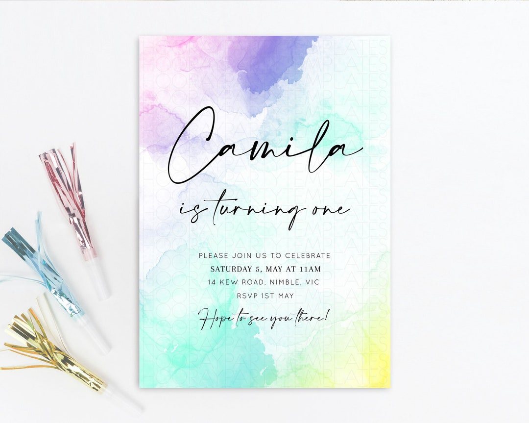 Pastel Birthday Invitation Pastel Watercolor Invite Colorful - Etsy