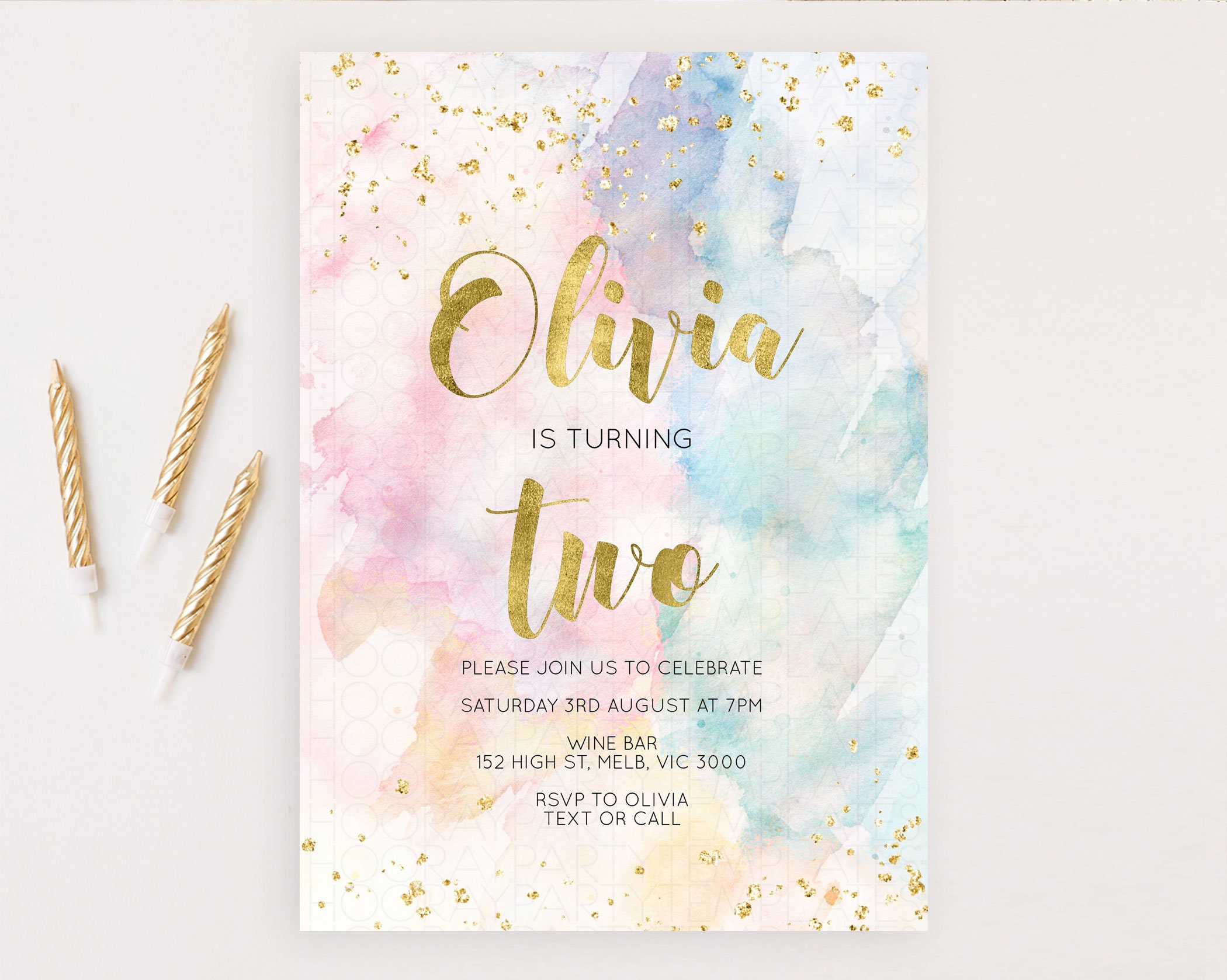 Pastel Birthday Invitation Pastel Watercolor Invite Colorful Rainbow ...
