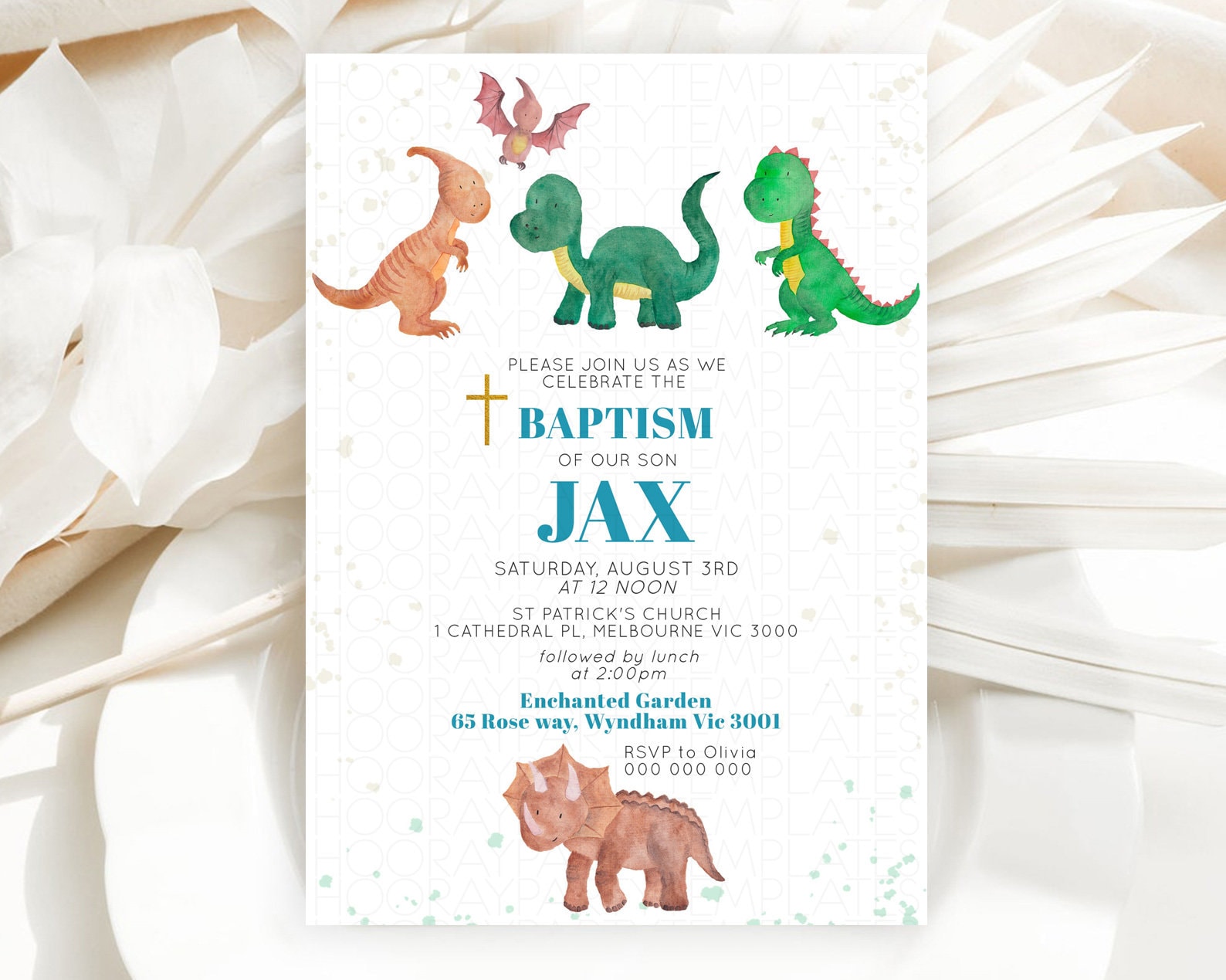 Dinosaur Baptism Invitation Dinosaur Christening Invite 1st Birthday ...