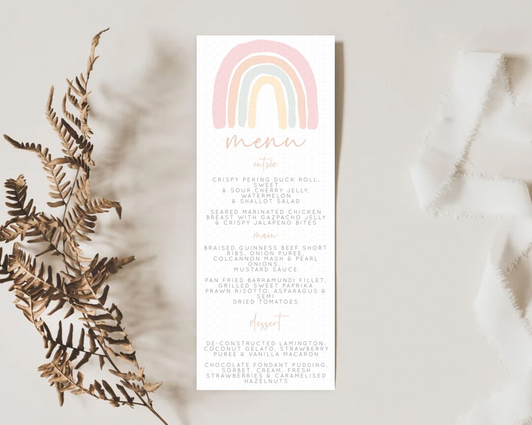 Pastel Rainbow Menu Boho Rainbow Party Menu Boho Rainbow Party Décor ...