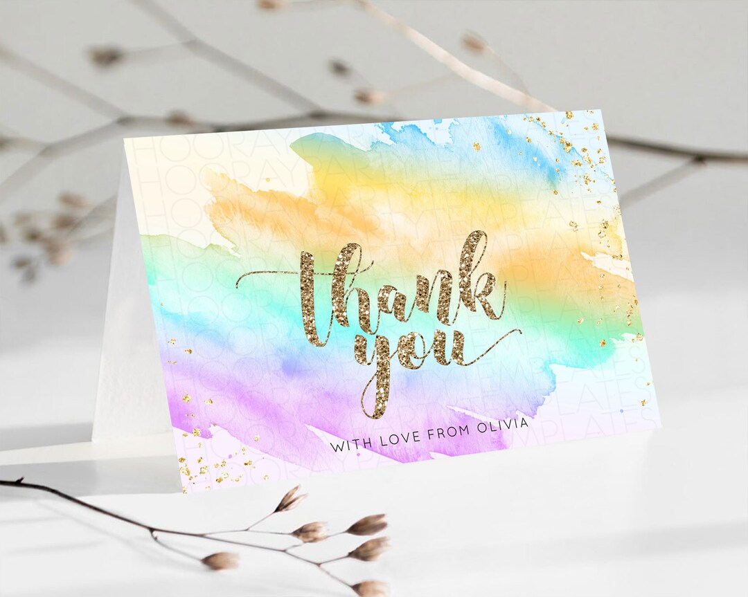 Pastel Thank You Card Pastel Watercolor Thank You Card Splash - Etsy