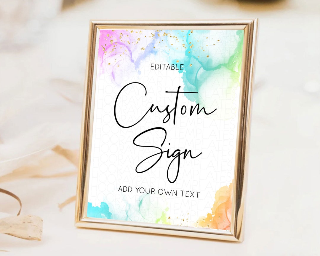 Pastel Table Sign Pastel Watercolor Party Table Sign Splash Rainbow ...