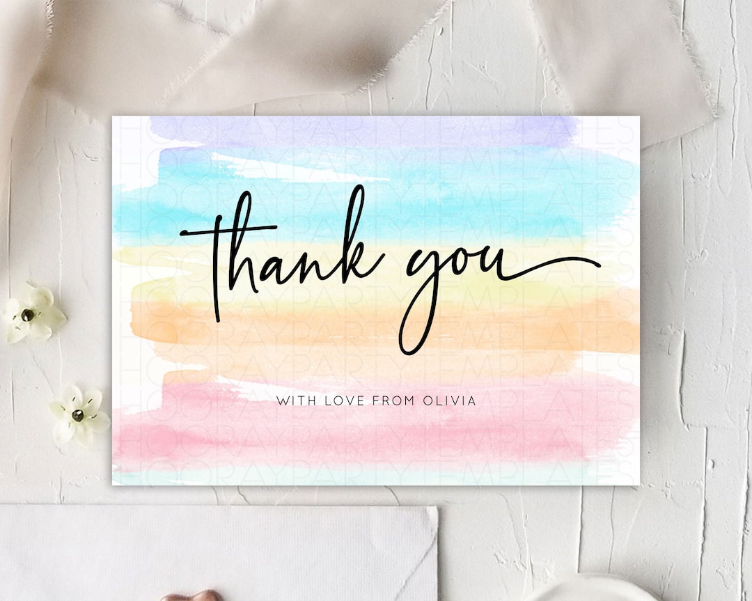 Pastel Thank You Card Pastel Watercolor Thank You Card Splash - Etsy