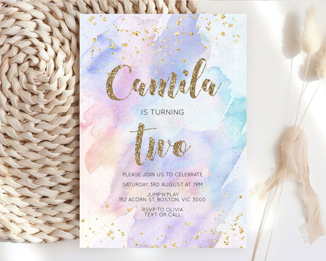 Pastel Birthday Invitation Pastel Watercolor Invite Colorful Rainbow ...