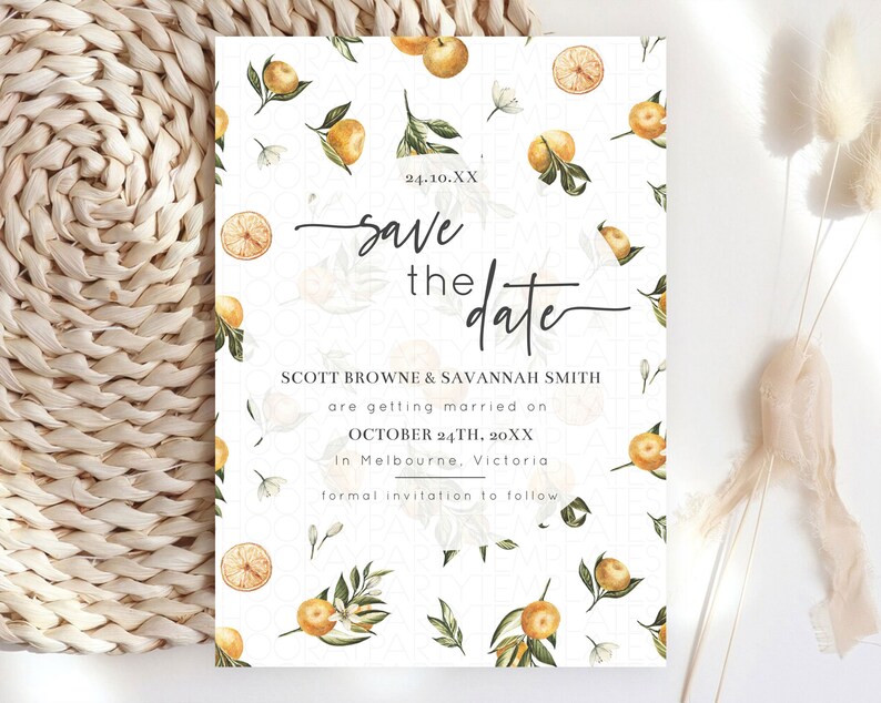 Citrus Save the Date Citrus Fruit Party Theme Citrus Orange Lemon Citrus Garden Floral Wedding ...