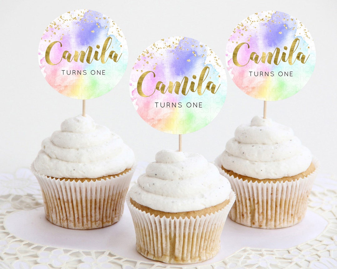 Pastel Cupcake Topper Pastel Watercolor Cupcake Topper Splash Rainbow ...