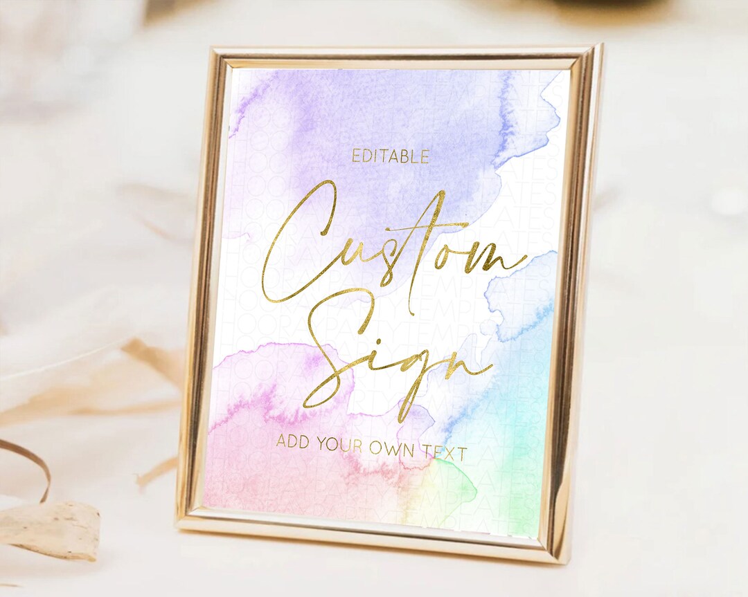 Pastel Table Sign Pastel Watercolor Party Table Sign Splash Rainbow ...