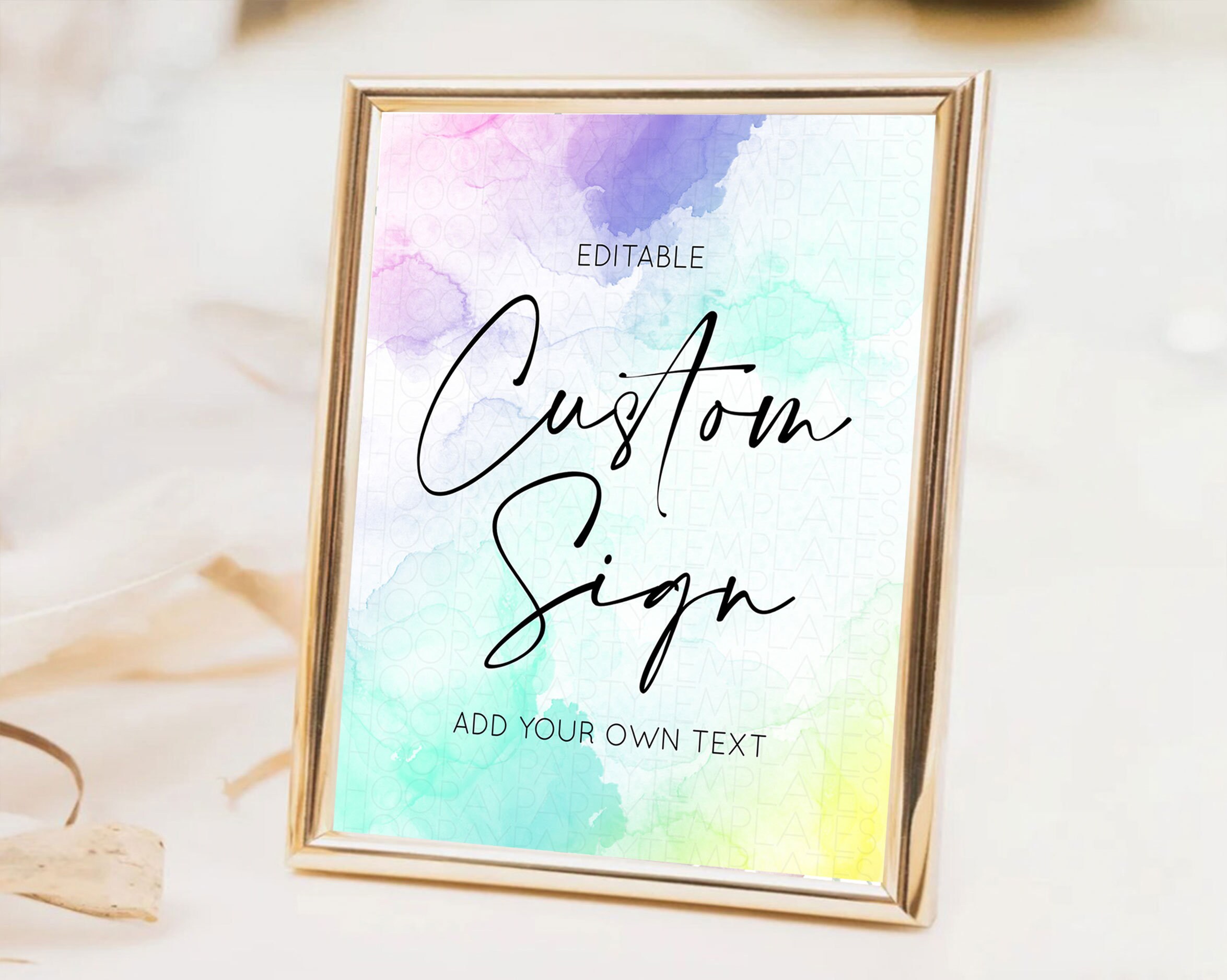 Pastel Table Sign Pastel Watercolor Party Table Sign Splash Rainbow ...