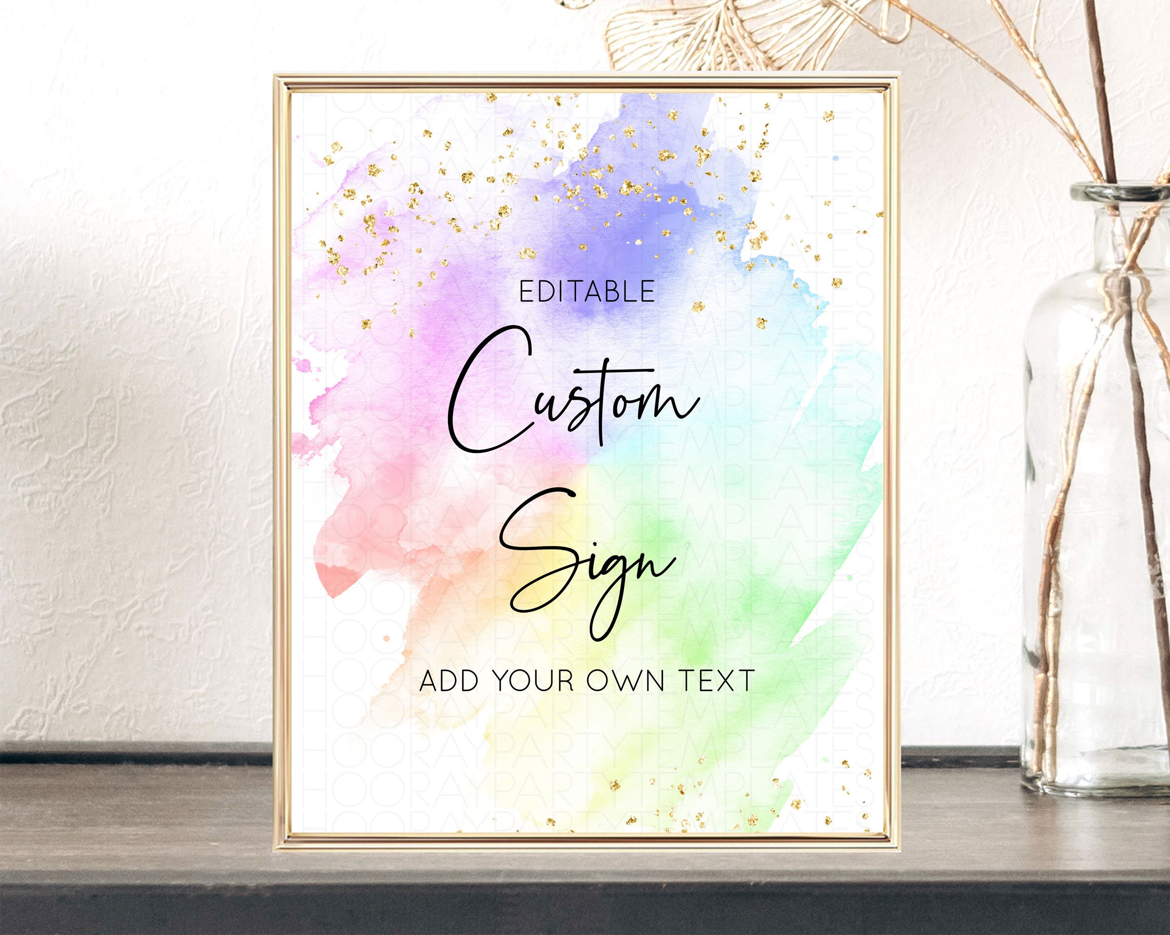 Pastel Table Sign Pastel Watercolor Party Table Sign Splash Rainbow ...