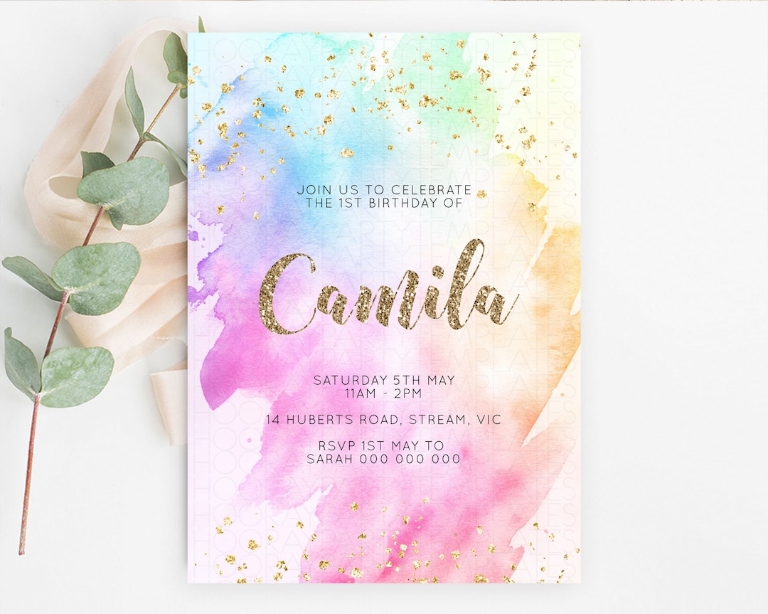 Invitación de cumpleaños pastel Pastel acuarela invitar - Etsy España