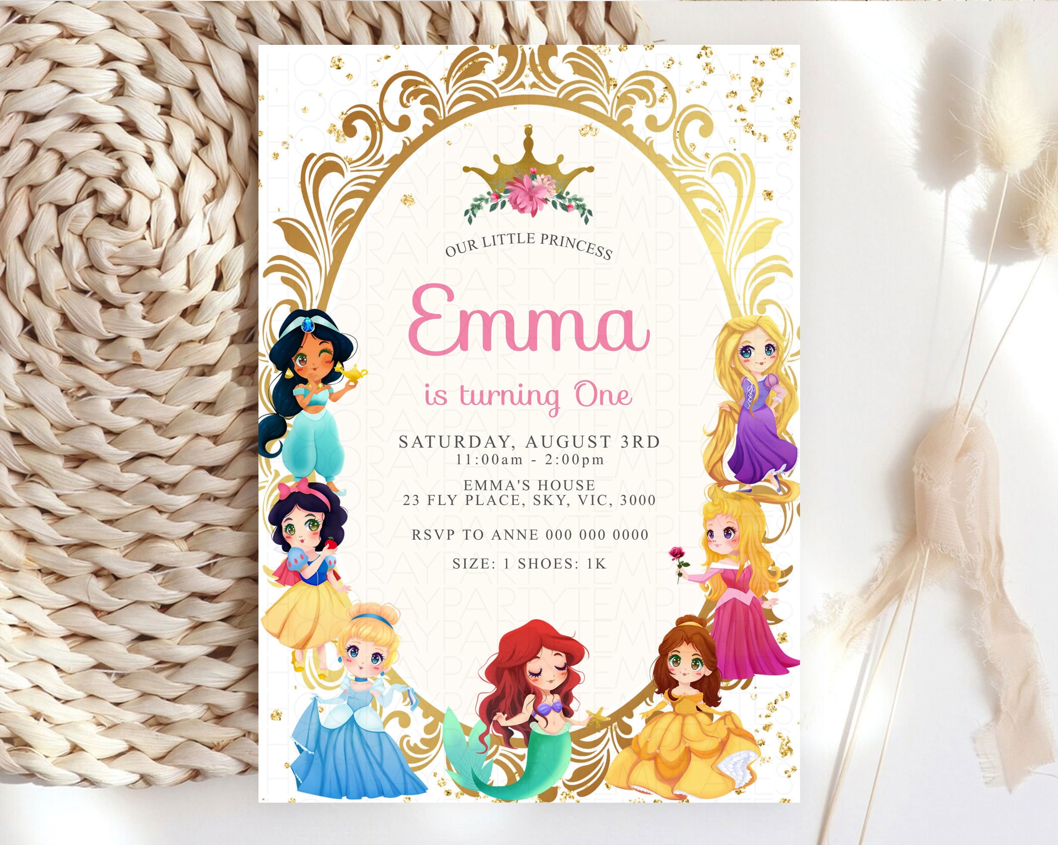 Disney Princess 1st Birthday Invitation
