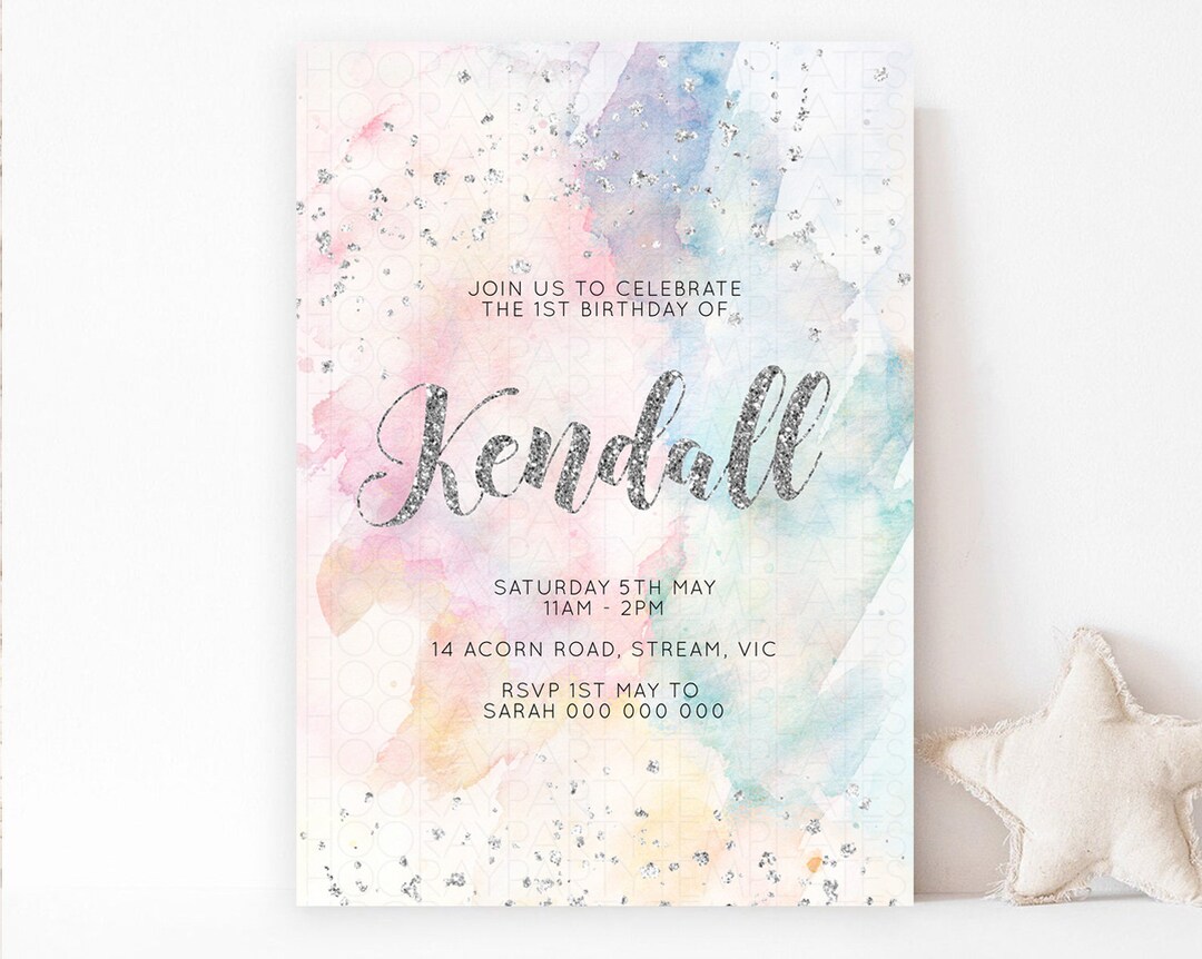 Pastel Birthday Invitation Pastel Rainbow Invitation Watercolor ...