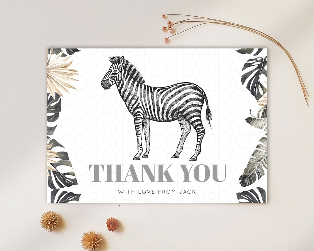 Zebra Thank You Card Zebra Thank You Zebra Party Décor Safari - Etsy