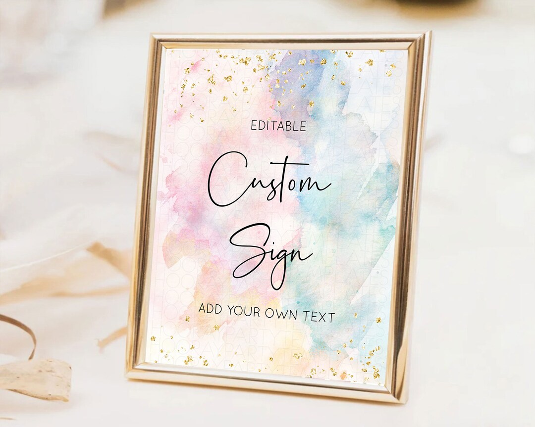 Pastel Table Sign Pastel Watercolor Party Table Sign Splash Rainbow ...