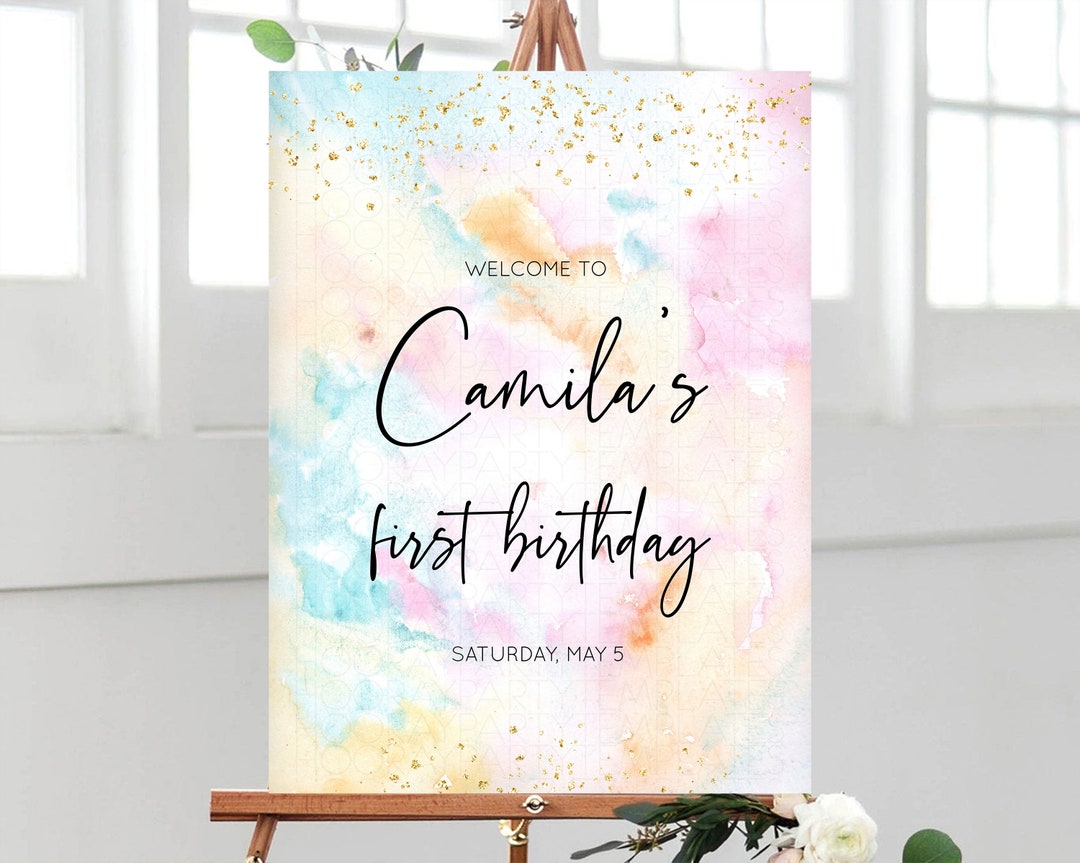 Pastel Welcome Sign Pastel Watercolor Welcome Board Splash Rainbow ...