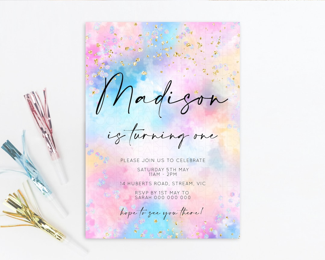 Pastel Birthday Invitation Pastel Watercolor Invite Colorful Rainbow ...