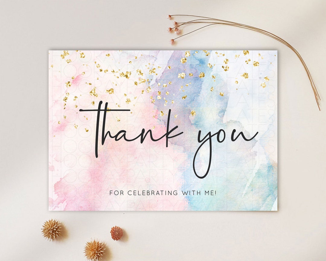 Pastel Thank You Card Pastel Watercolor Thank You Card Splash - Etsy
