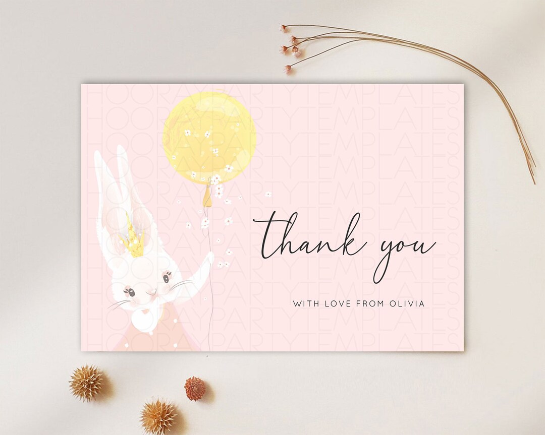 Bunny Thank You Card Rabbit Thank You Card Enchanted Forest Party Décor ...