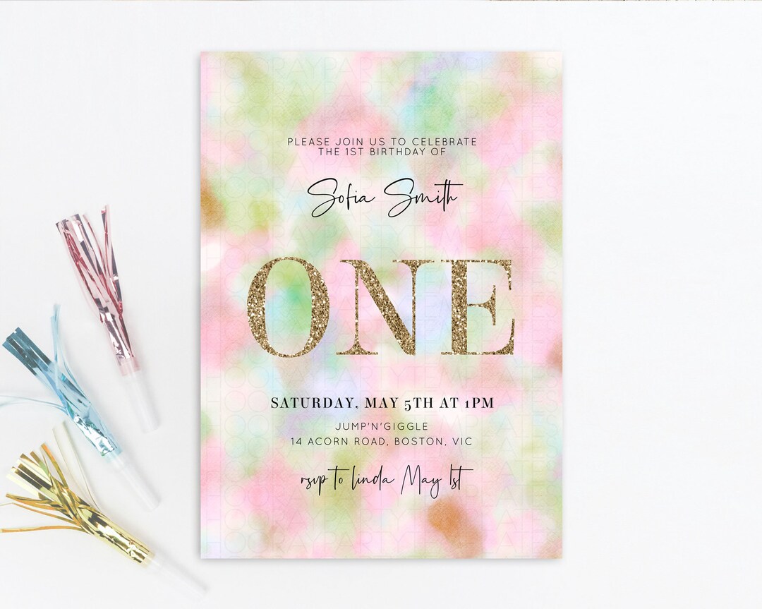 Pastel Birthday Invitation Pastel Watercolor Invite Colorful Rainbow ...