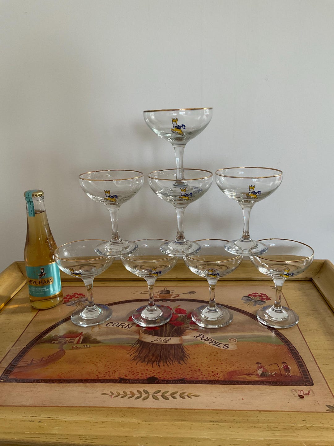 Babycham Champagne Perry Glass 70's, Yellow Leaping Fawn Glass, Vintage ...
