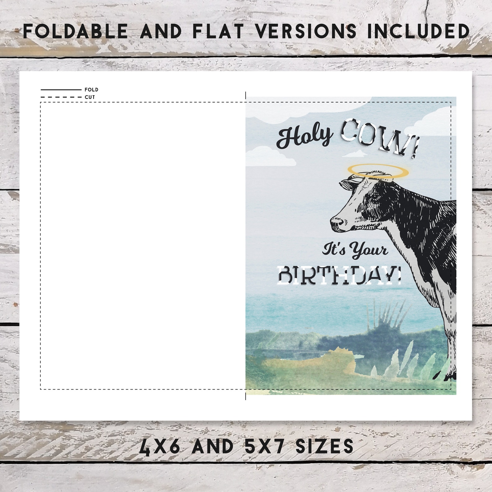 Printable Cow Birthday Card - Funny Holy Cow Theme DIY Bday Card - Flat ...