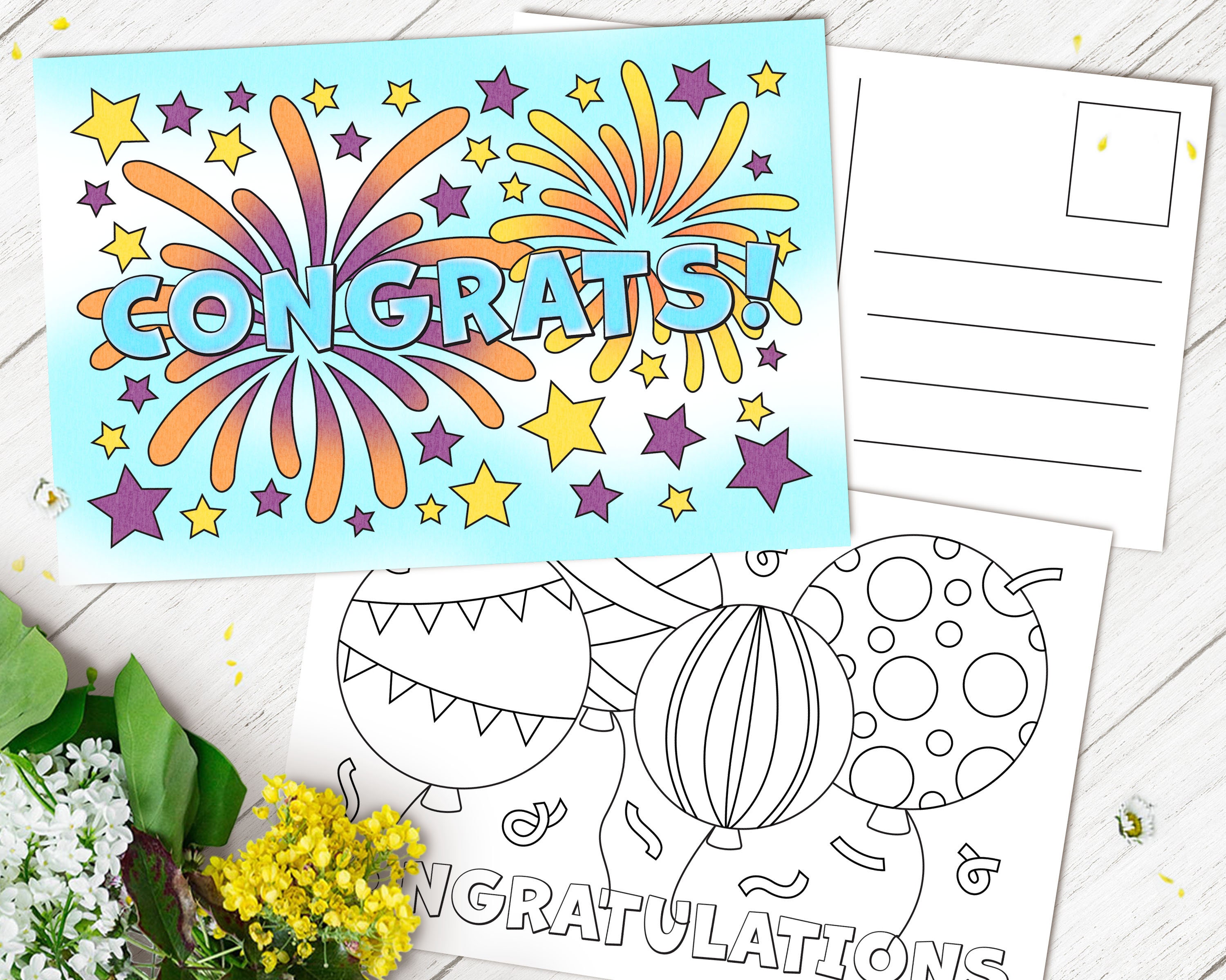 Congratulations Coloring Postcards Printable Congrats | Etsy