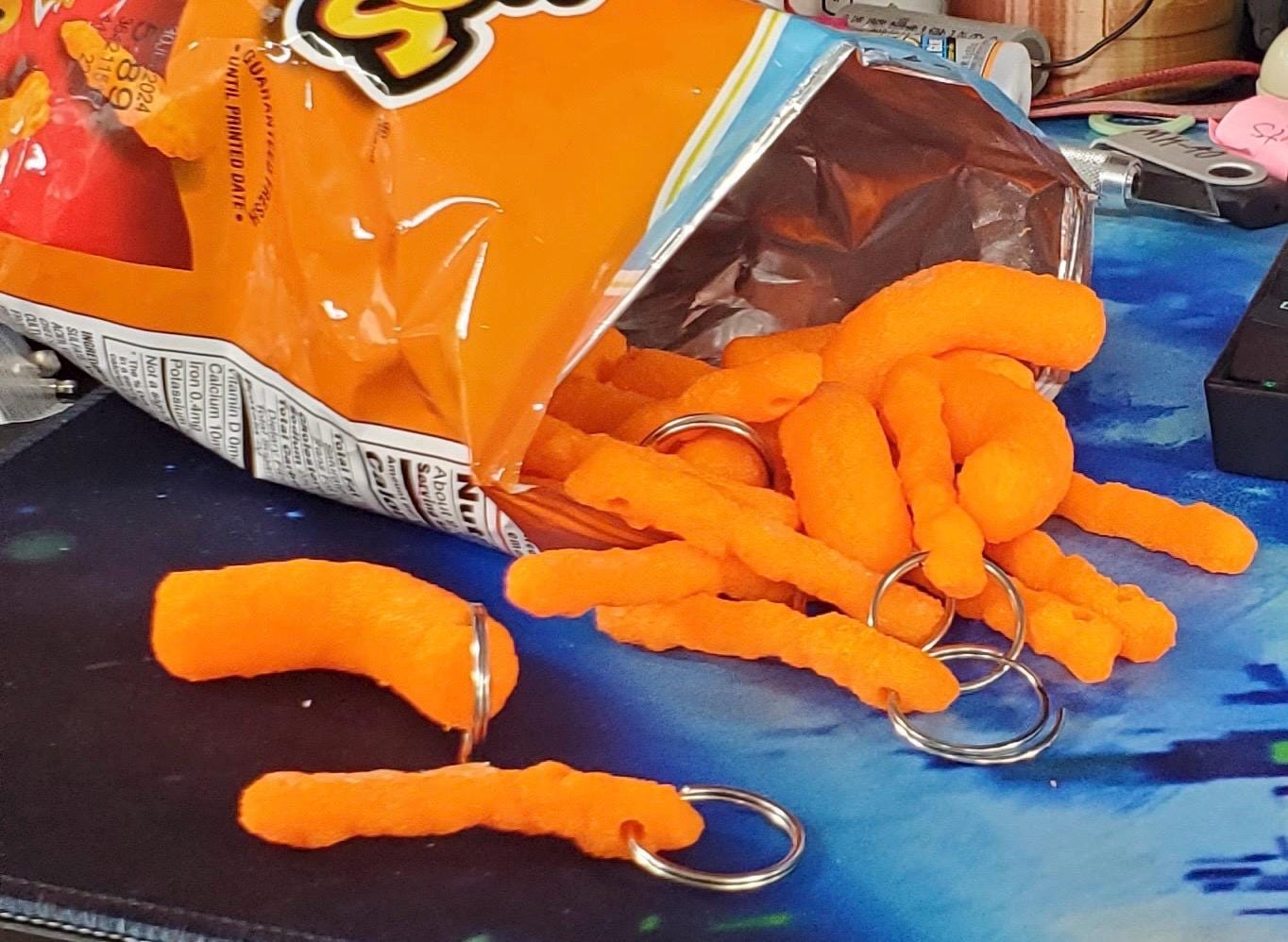 3D Printed Cheese Puff Snacks Inspired Keychains Textured Wacky ...