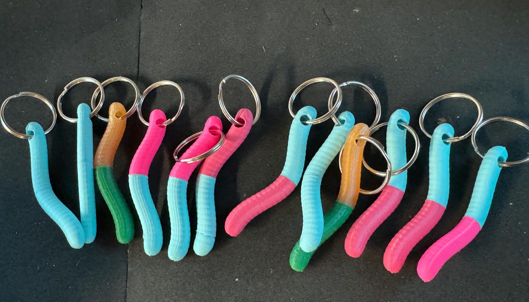 3D Printed Gummy Worm Inspired Keychains Wacky Keychain Foodie Candy - Etsy