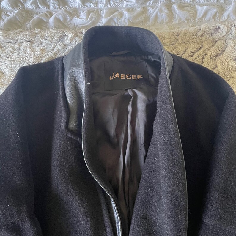 Long Black Angora Wool Jaeger Coat With Leather Detailing - Etsy