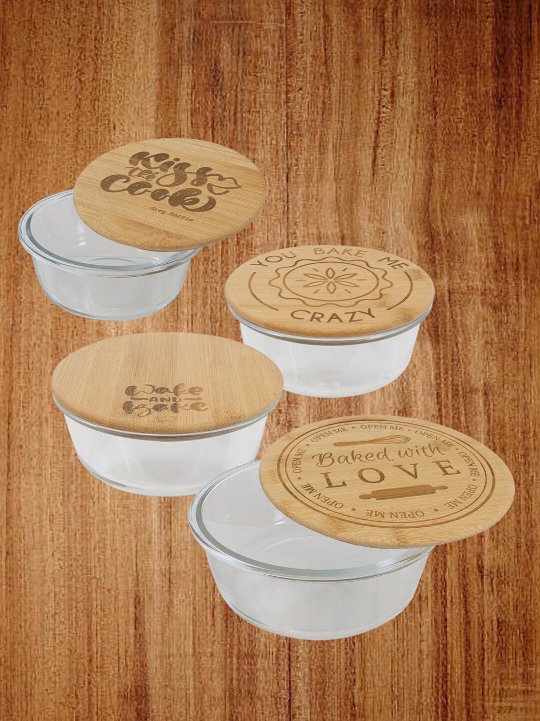 Personalized Glass Storage Containers | Laser Engraved Bamboo Lids - Etsy