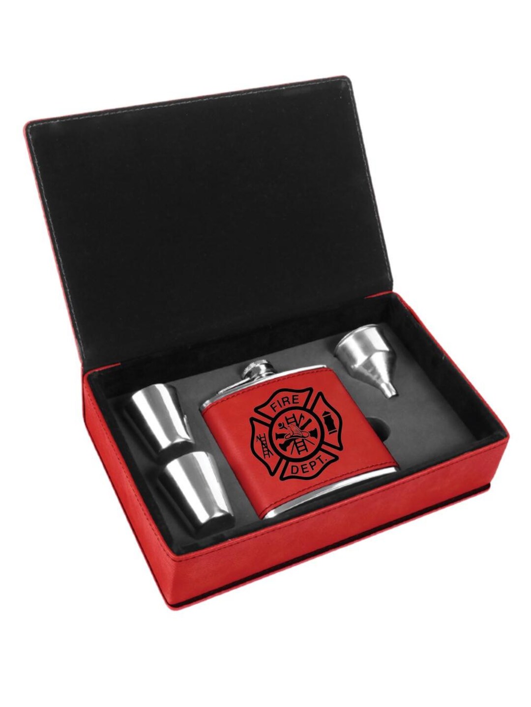 Personalized Firefighter Flask Gift Set: Red Leatherette, Groomsmen ...