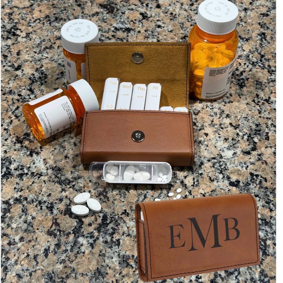 Personalized Weekly Pill Organizer – Custom Engraved Leatherette Travel ...