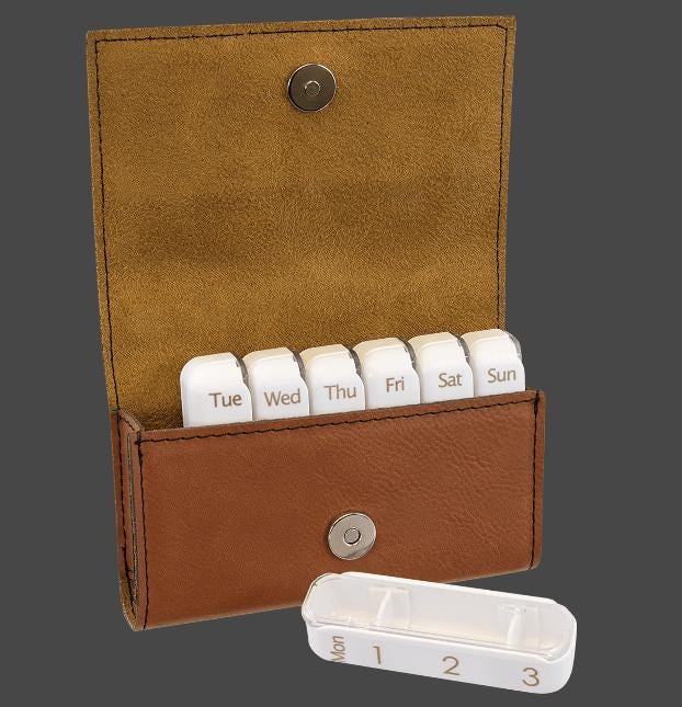 Personalized Weekly Pill Organizer – Custom Engraved Leatherette Travel ...