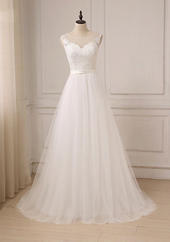 cheapest retailers Modest Lace Sweetheart Bodice Tulle Wedding Dress ...
