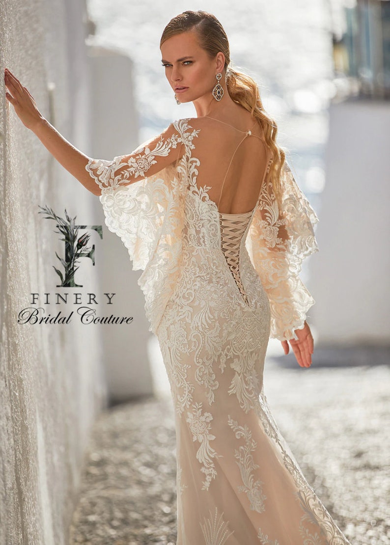 Lace Batwing Sleeve Bohemian Wedding Dress Boho Chic Lace Etsy