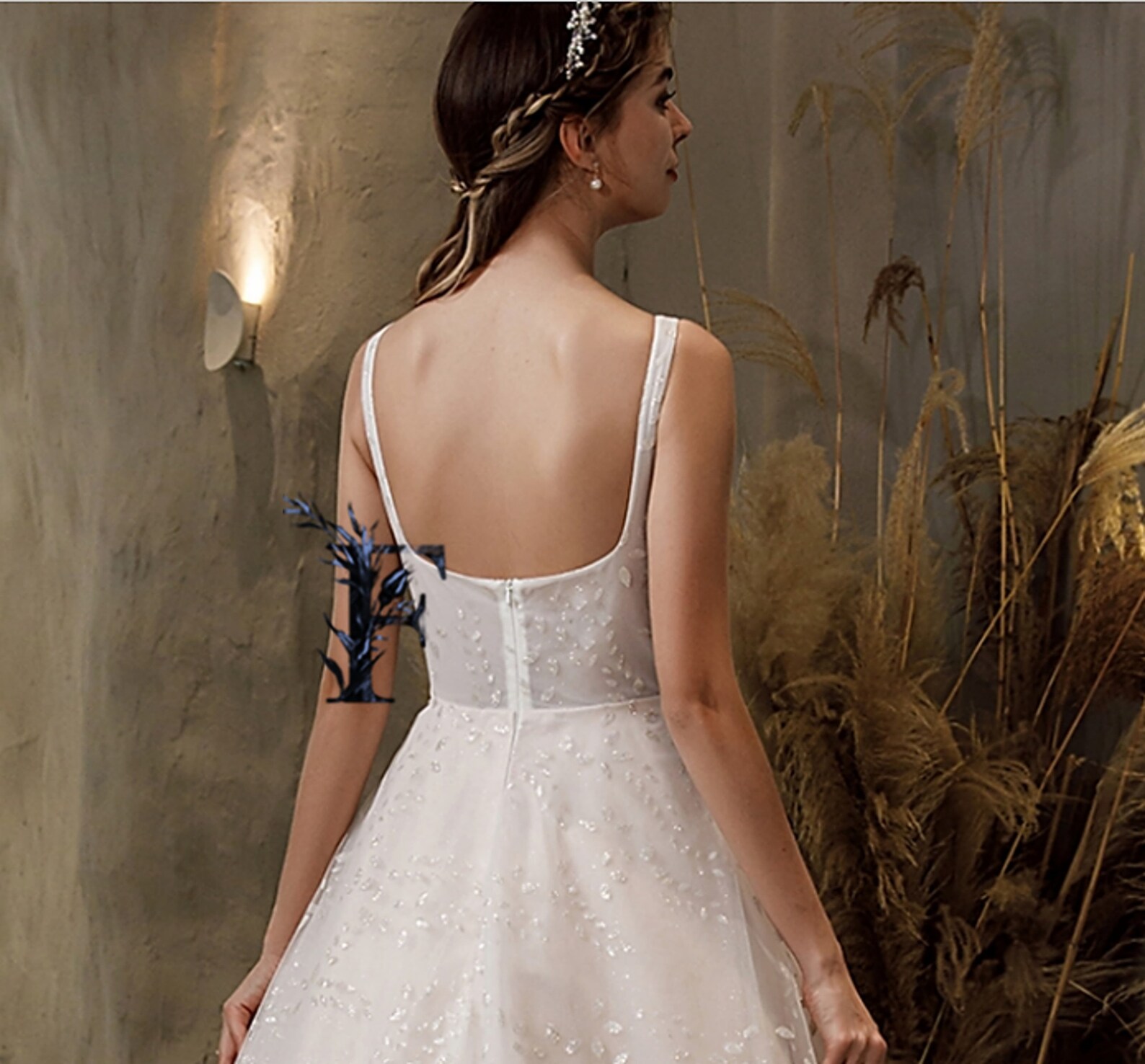 Square Neck Glitter Tulle Leaf Pattern Wedding Dress Wedding - Etsy