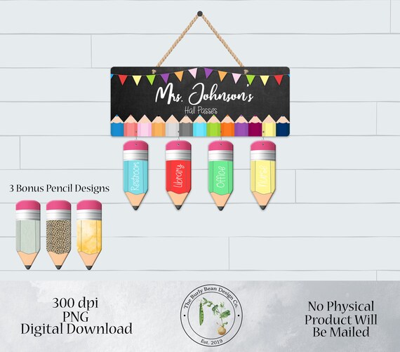 Personalized Hall Pass Passes Teacher Classroom Board Pencils - Etsy