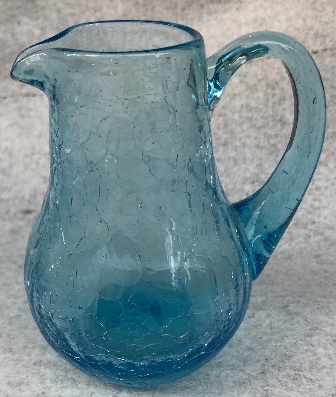 Blue Crackle Glass Small Pitcher Mid Century Vintage - Etsy