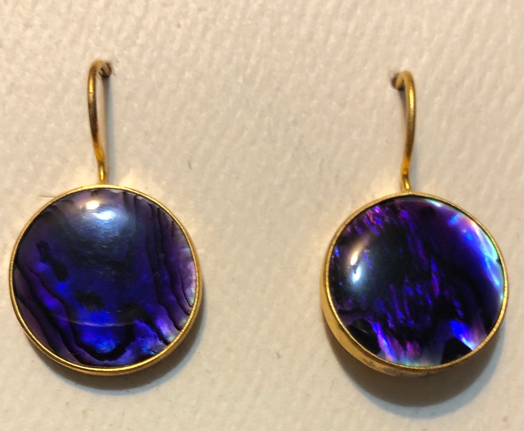 Gold Wire Purple Round Shell Earrings by Dina Mackney - Etsy