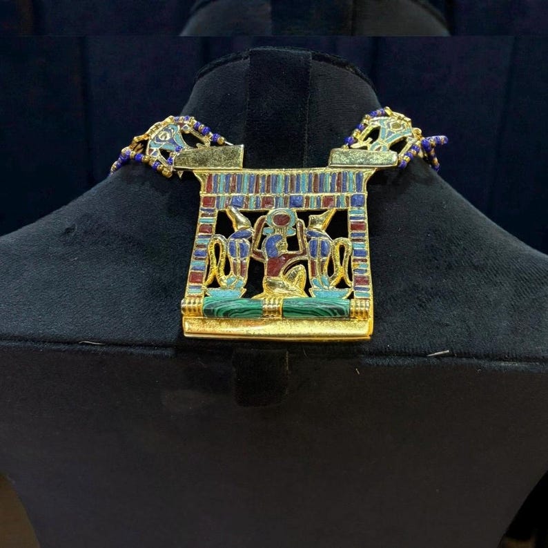 Tutankhamun Scarab Pectoral Necklace, Gold Plated Copper, Gemstone ...